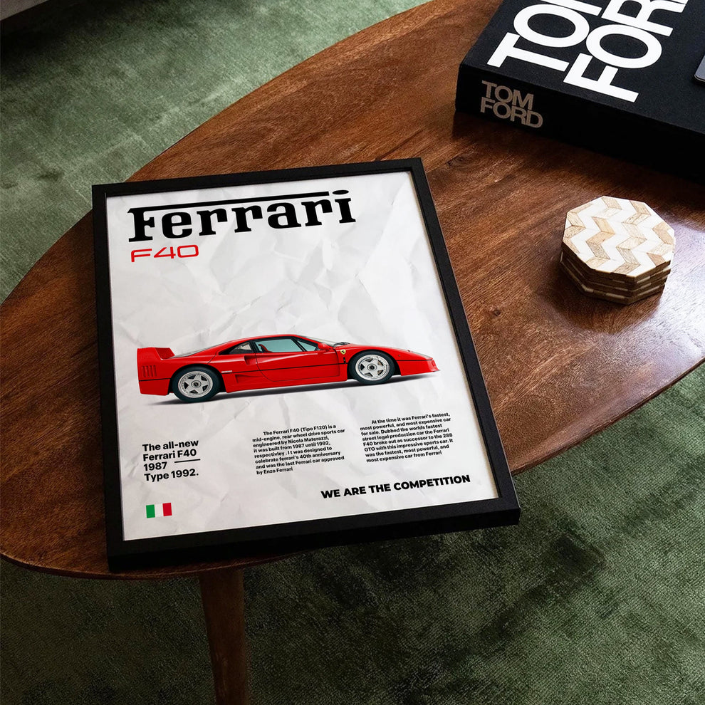 Vintage Ferrari F40 Newspaper Car Poster – Poster Kings