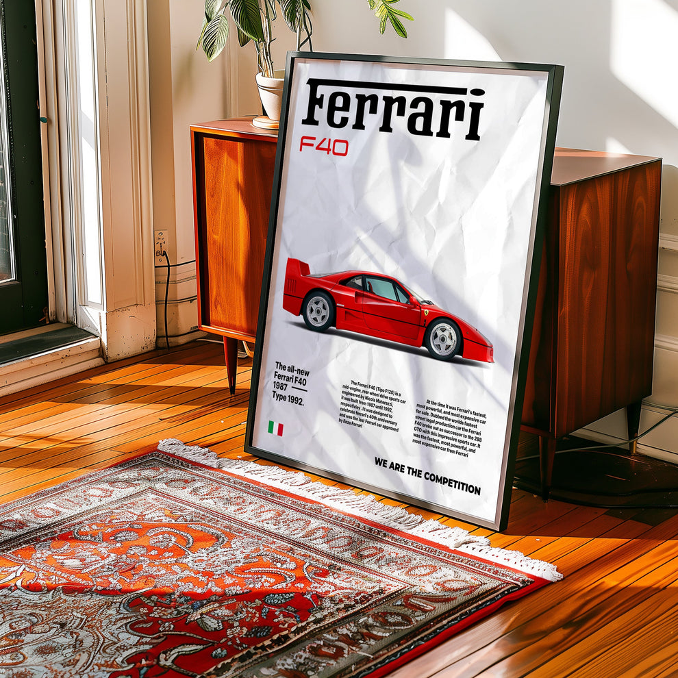 Vintage Ferrari F40 Newspaper Car Poster – Poster Kings